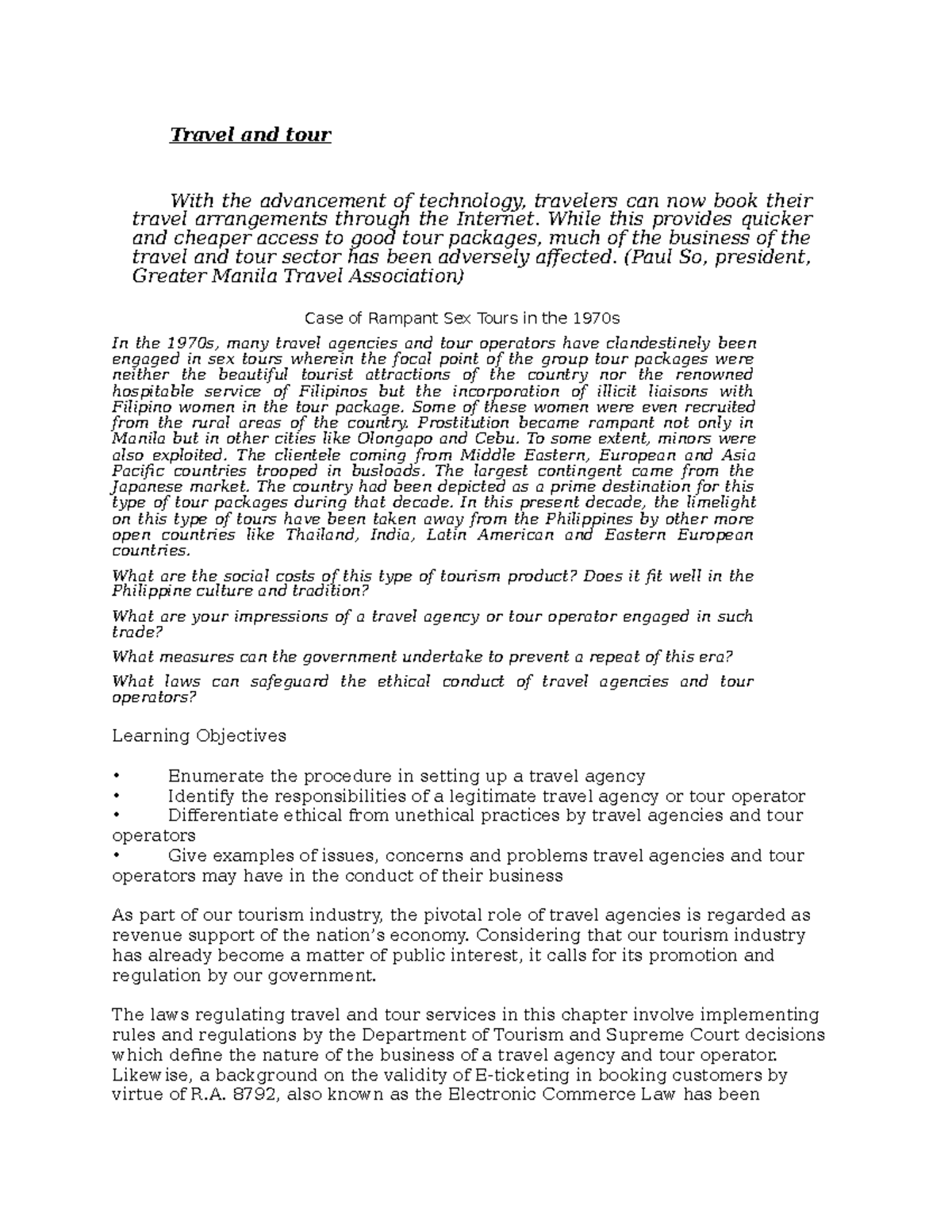 Travel and tour - Travel and tour With the advancement of technology ...