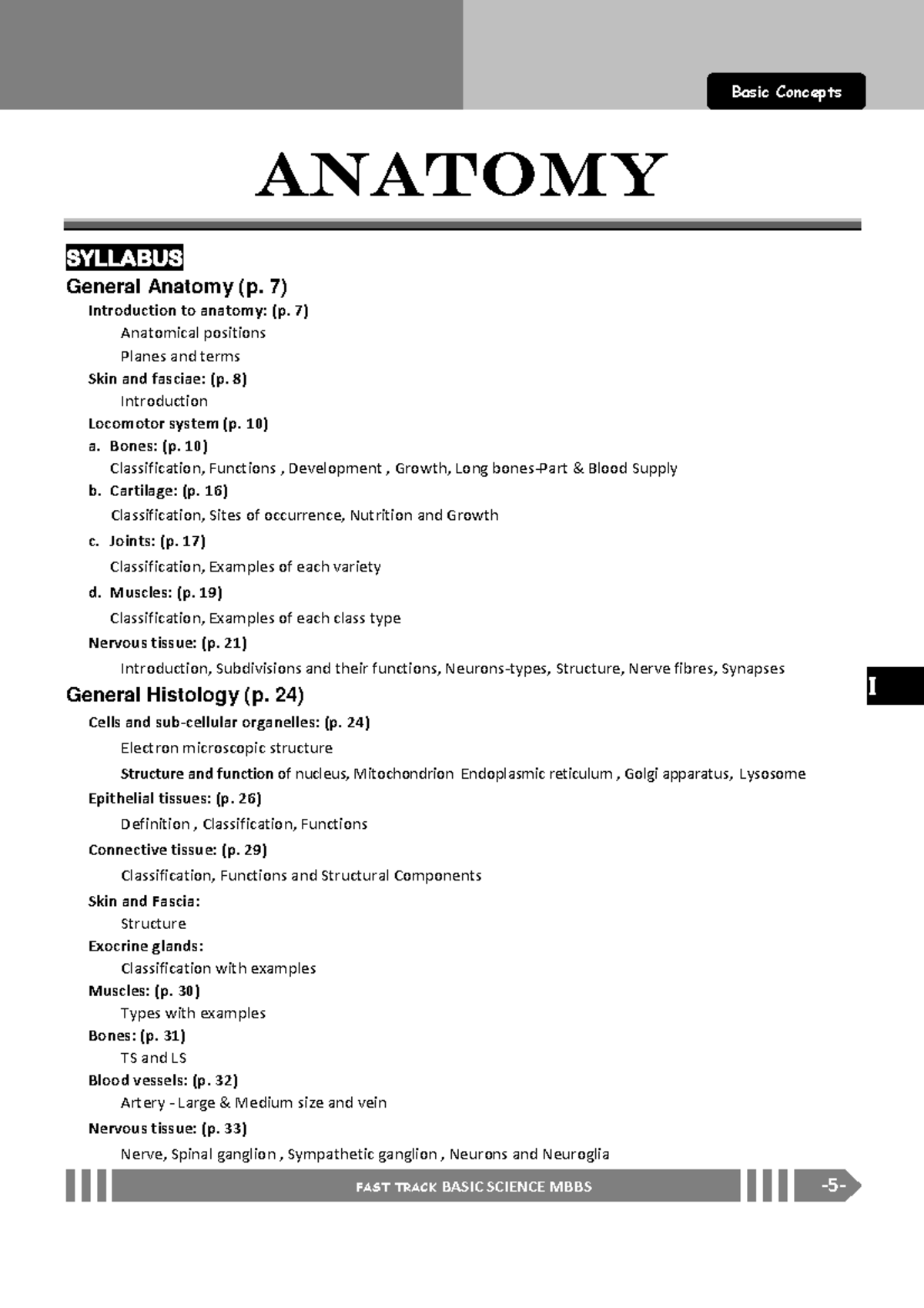 1. Anatomy F - Basic Concepts ANATOMY SYLLABUS General Anatomy (p. 7 ...