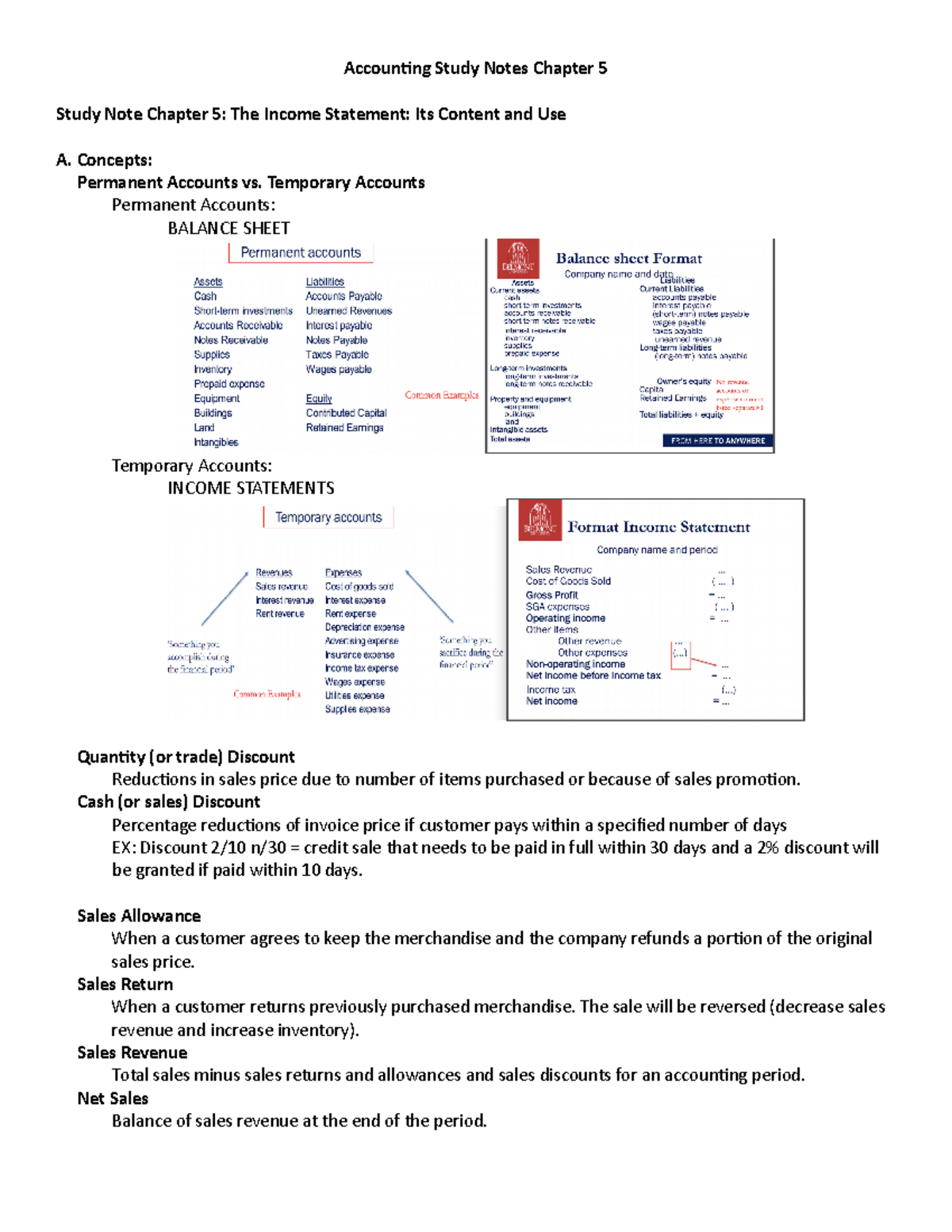 Accounting Study Notes Chapter 5 - Concepts: Permanent Accounts vs ...