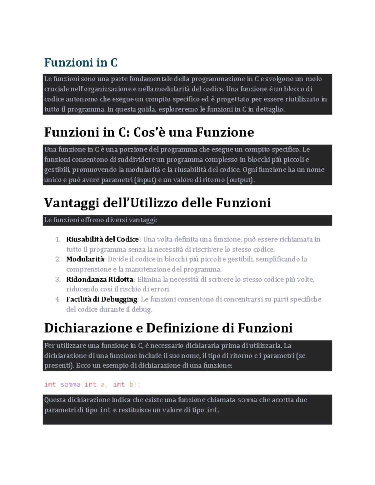 Funzioni in c - Riassunto Fisica - Funzioni in C Le funzioni sono una ...