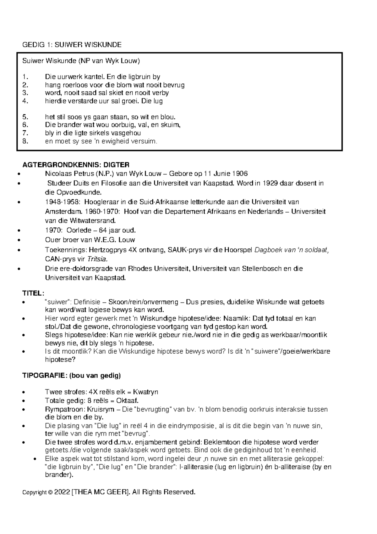 Suiwer Wiskunde Aantekeninge - GEDIG 1 : SUIWER WISKUNDE Suiwer ...
