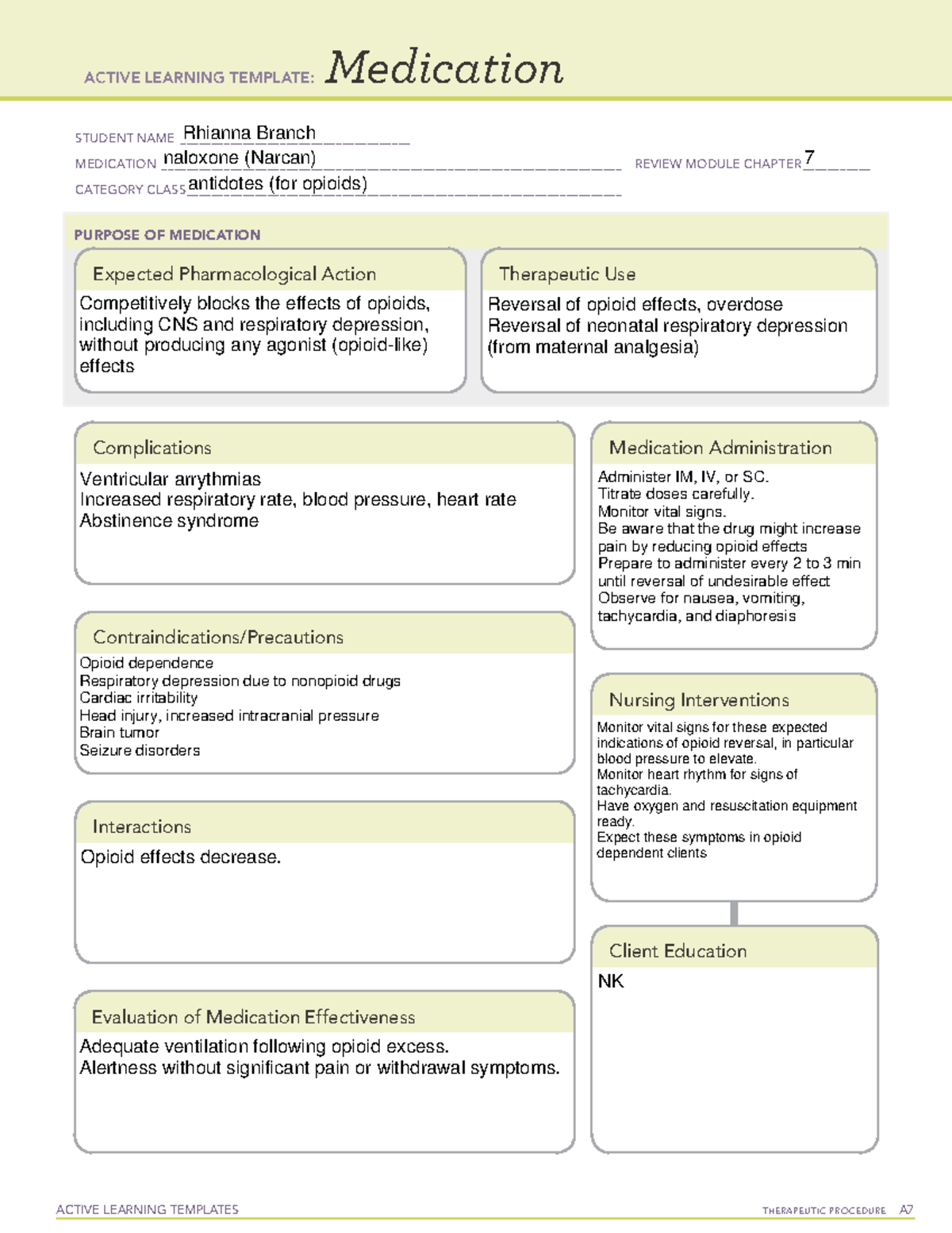 Drug card 7 - Med surg - ACTIVE LEARNING TEMPLATES THERAPEUTIC ...