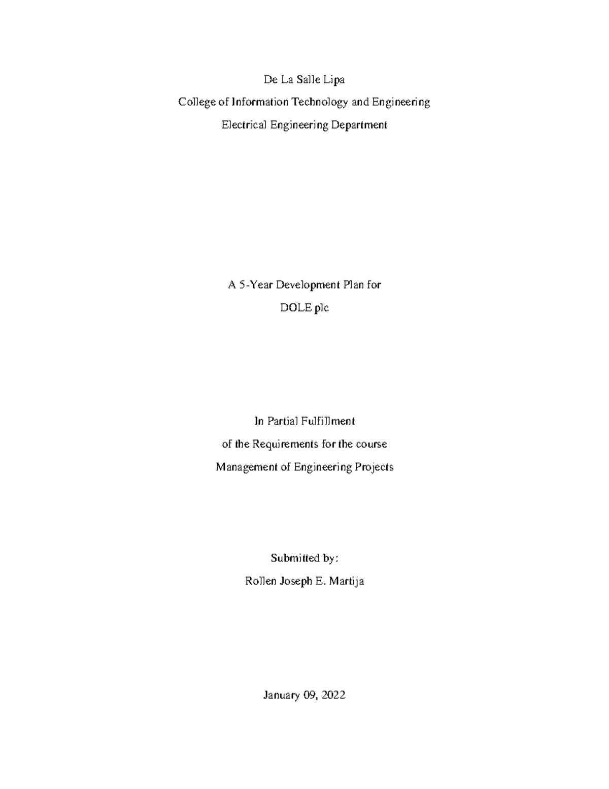 Martija SA3 5- Years Project Development Plan for DOLE plc - De La ...