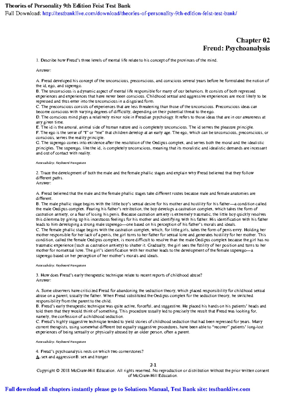 Theories of personality 9th edition feist test bank - 2- Copyright ...