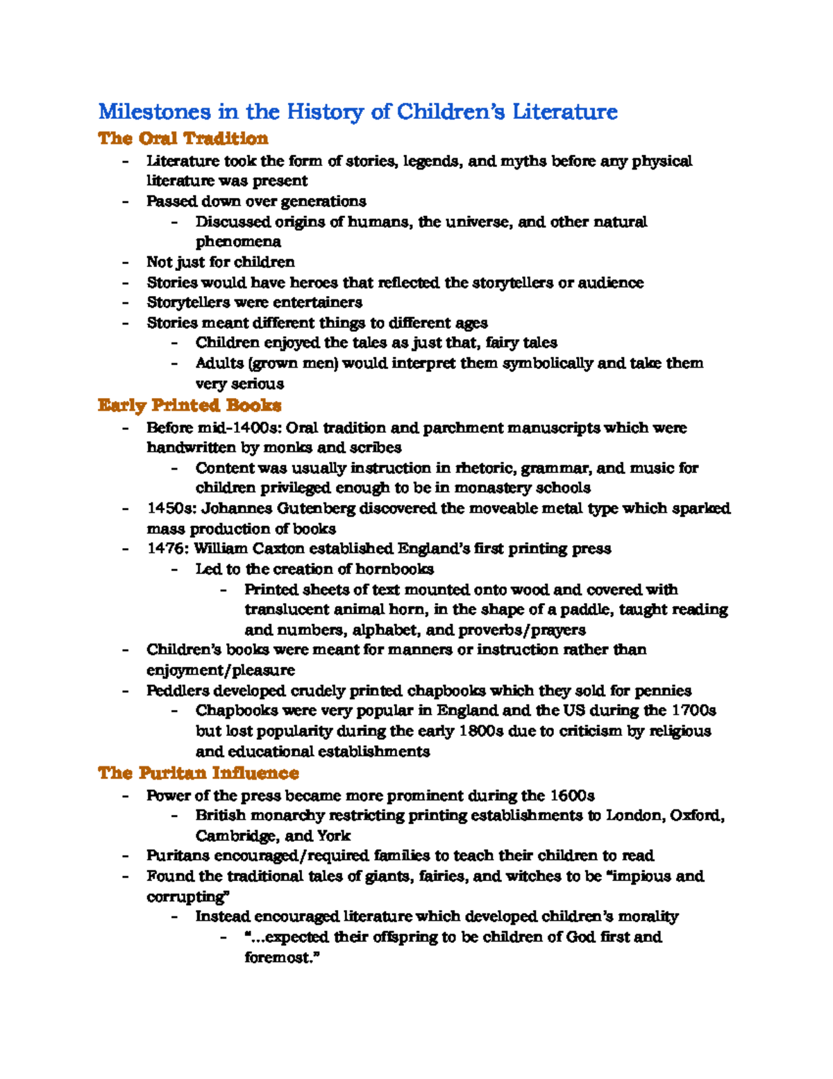 Milestones in the History of Children’s Literature - . their of fspring ...