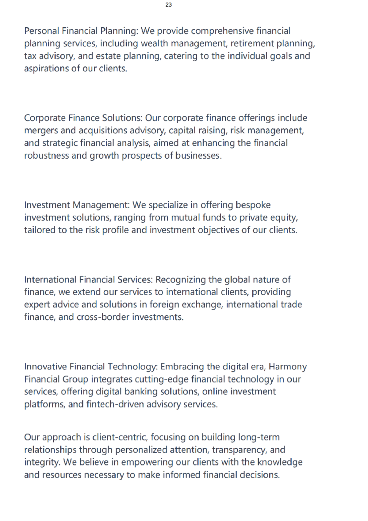 Harmony Financial Group Business Report 23 - Mathematics - Studocu