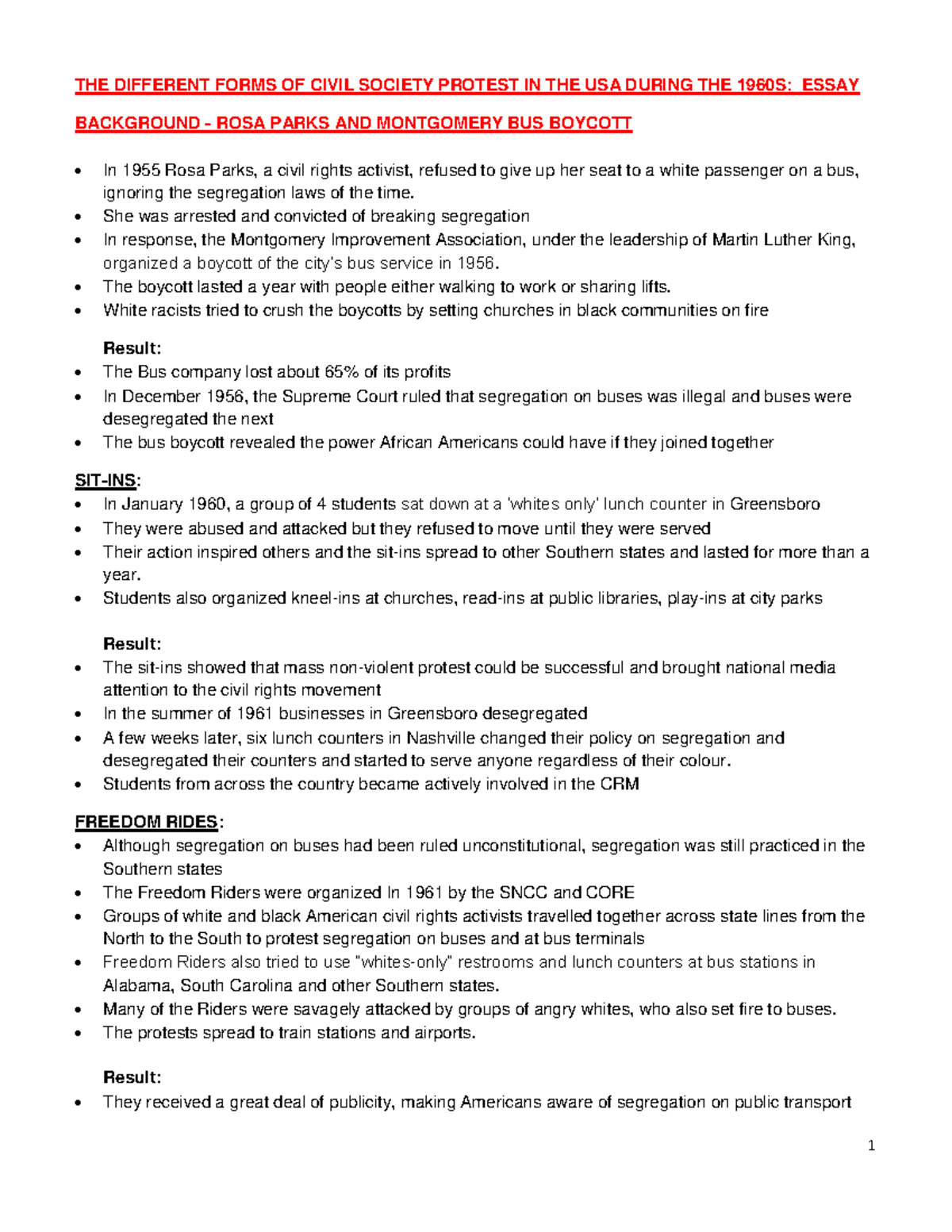 History Study Notes - Civil Rights essay - 1 THE DIFFERENT FORMS OF ...