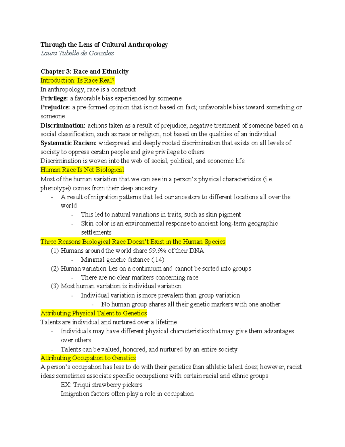 ANTH 2301 (Chapter 3 Notes: Race and Ethnicity) - Through the Lens of ...