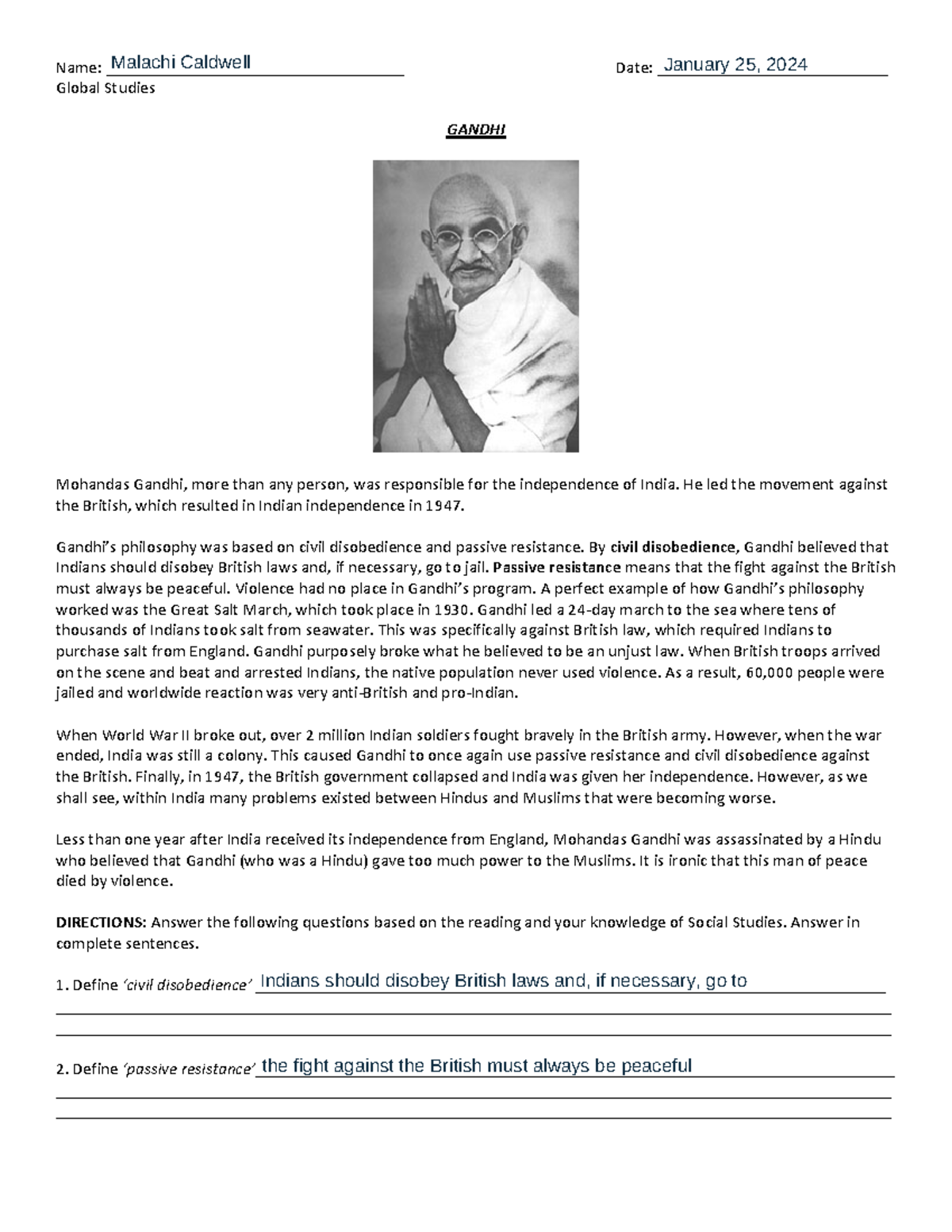 Malachi Caldwell - Gandhi Worksheet - Name ...