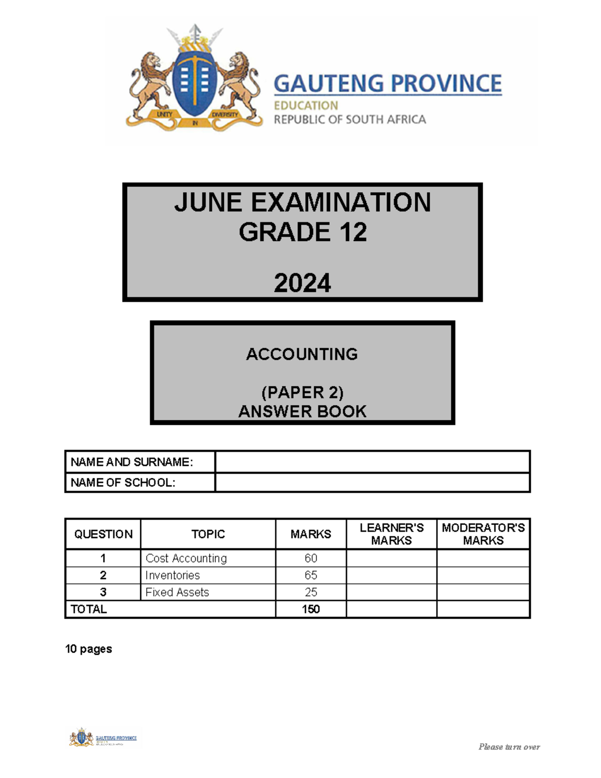 Gr 12 Accounting P2 Eng Answer Book x5 - JUNE EXAMINATION GRADE 12 2024 ...