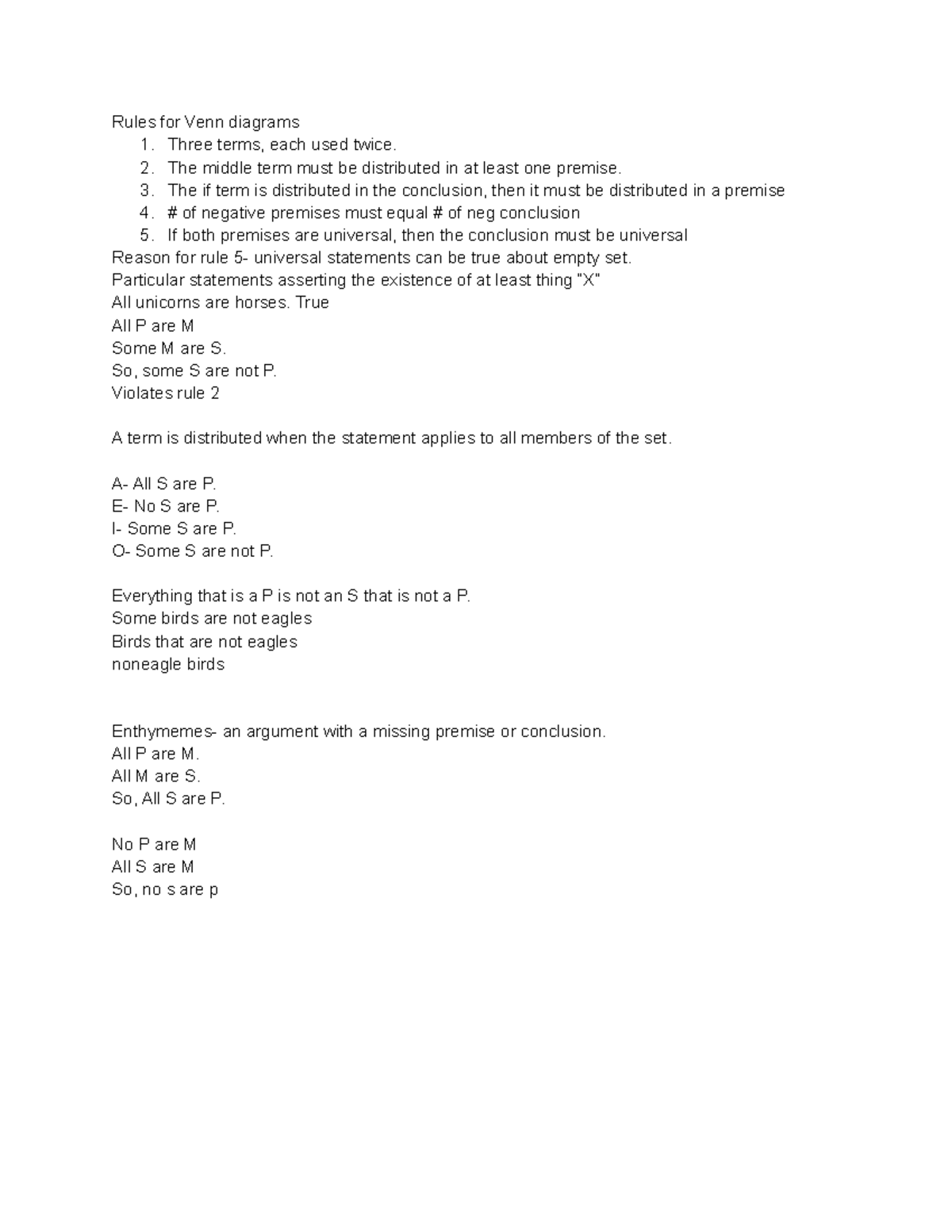 Intro To Logic Notes Rules For Venn Diagrams 1 Three Terms Each Used Twice 2 The Middle