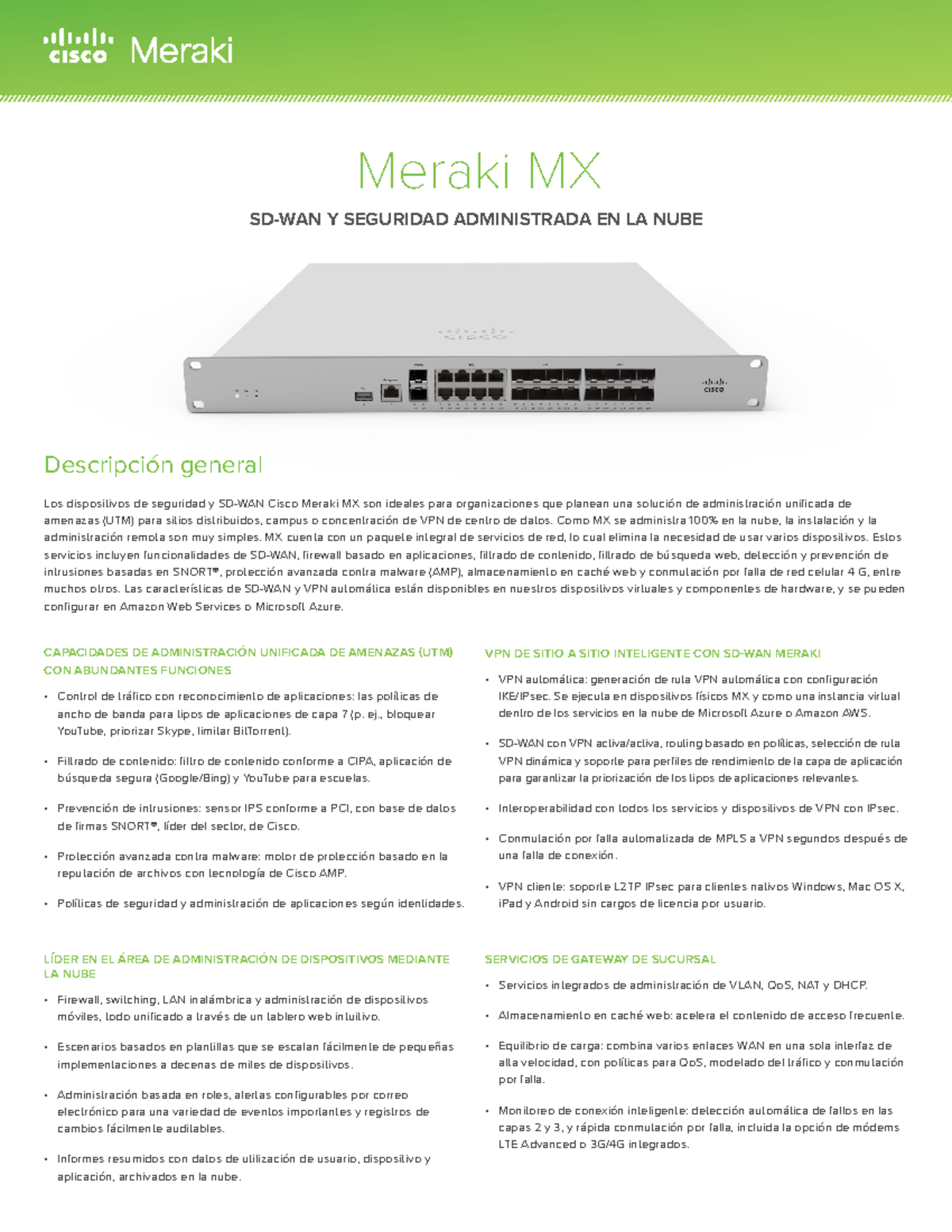 Meraki datasheet mx es - guia de productos tecnologicos - Ficha técnica ...
