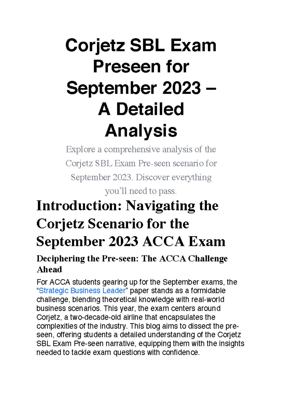 Sept Exam - Debrief - Lecture Notes - Corjetz SBL Exam Preseen for ...