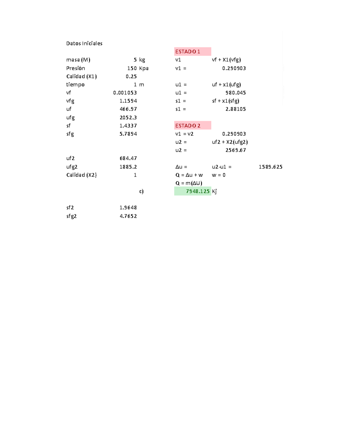 T3 termo resuelto - termodinamica - Datos Iniciales ESTADO 1 masa (M) 5 kg v1 vf + X1(vfg ...