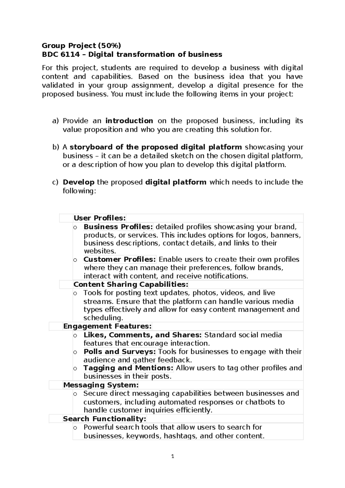 Project - Digital Platform for Business - Group Project (50%) BDC 6114 ...