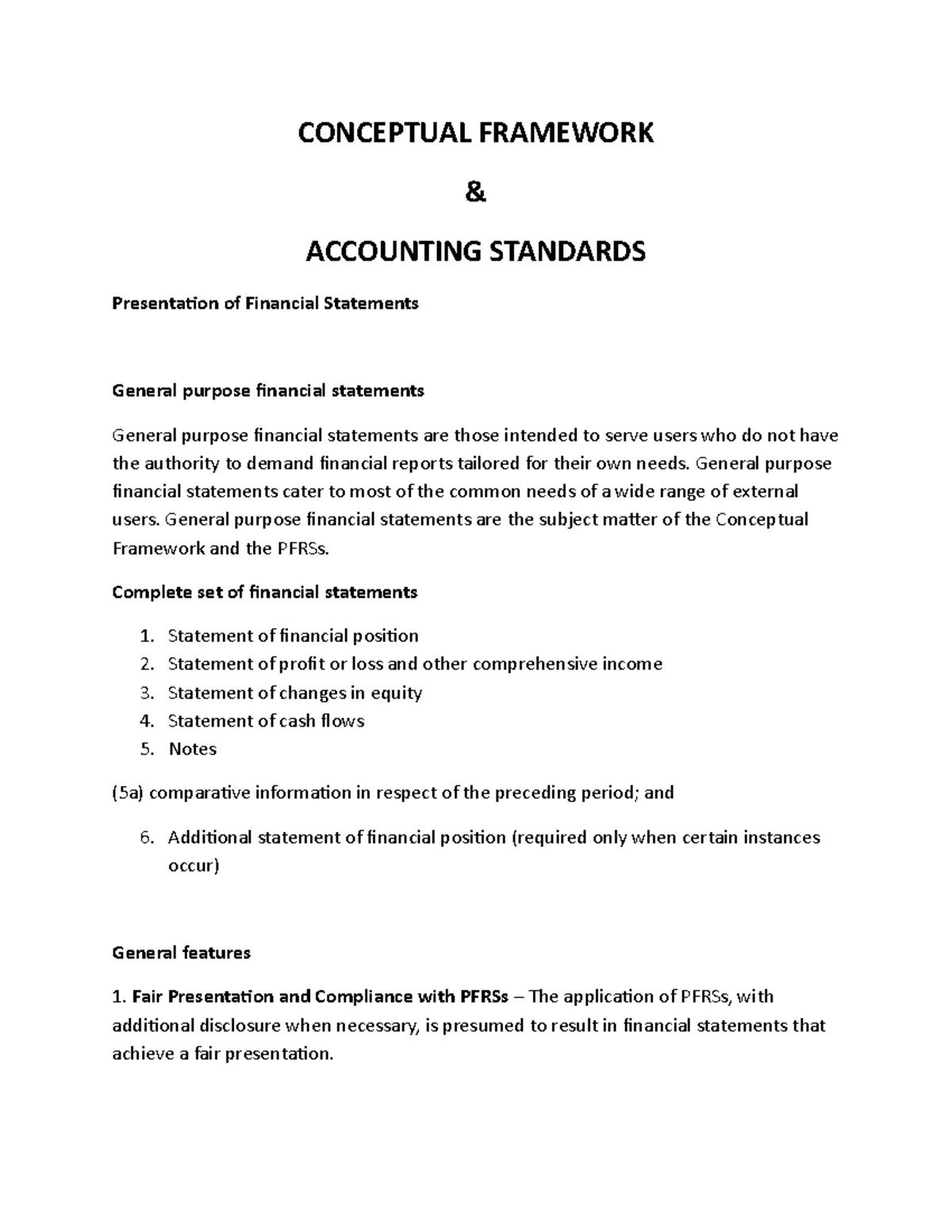 Conceptual Framework & Accounting Standards Presentation of Financial ...