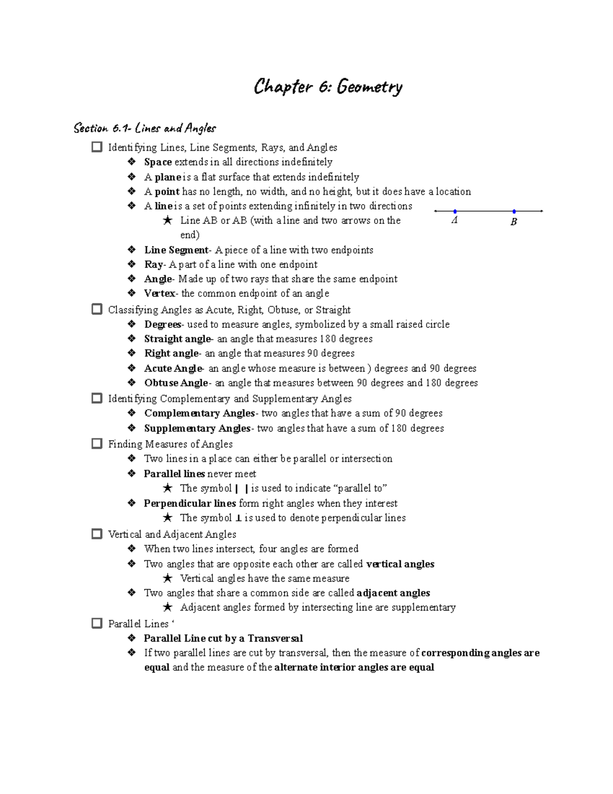 Chpater 6 Notes- Developmental Math - Char 6: Gemy Sec 6- Lin d Ale ...