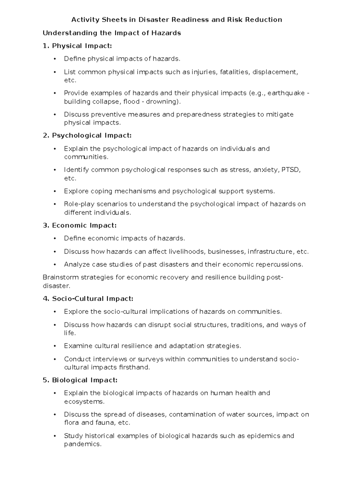 Activity Sheets in Disaster Readiness and Risk Reduction - Activity ...