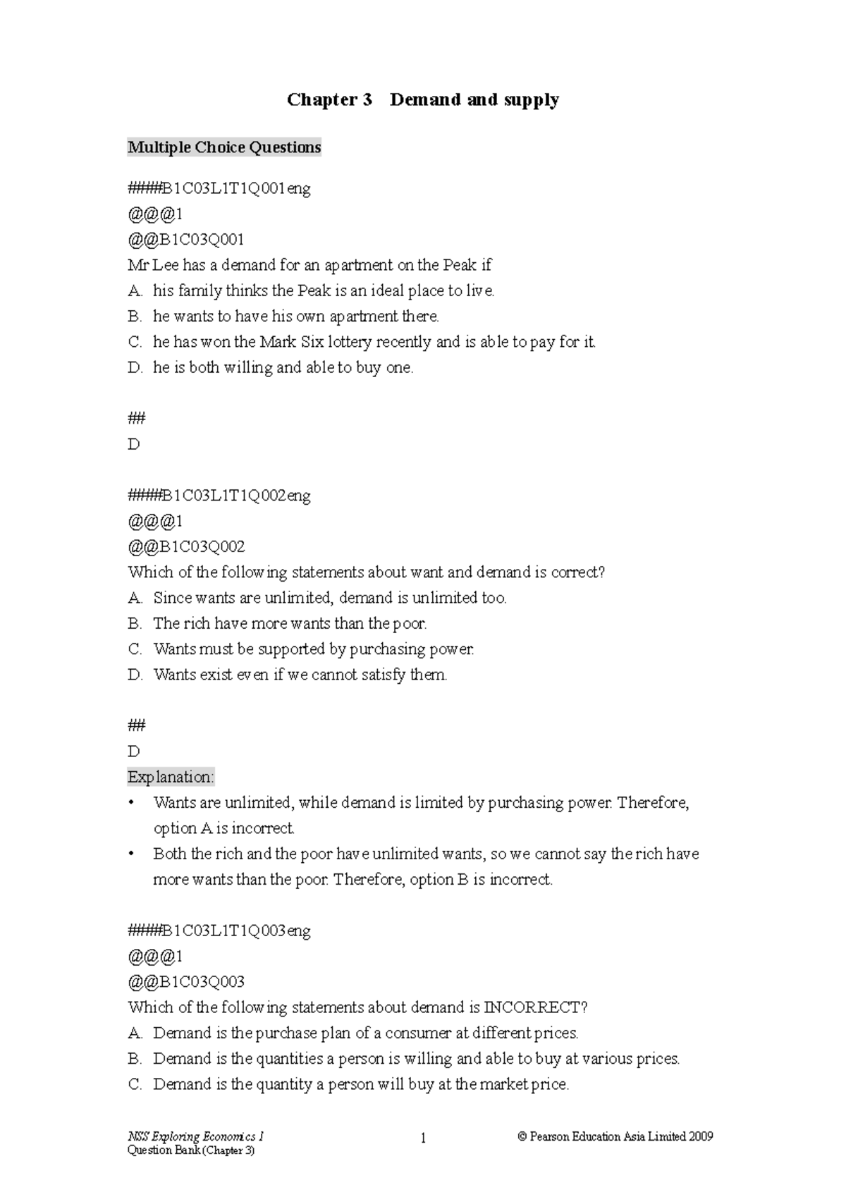 1253784072 B1C03 ENG - Longman Exercise for DSE Econ - Chapter 3 Demand and supply Multiple ...