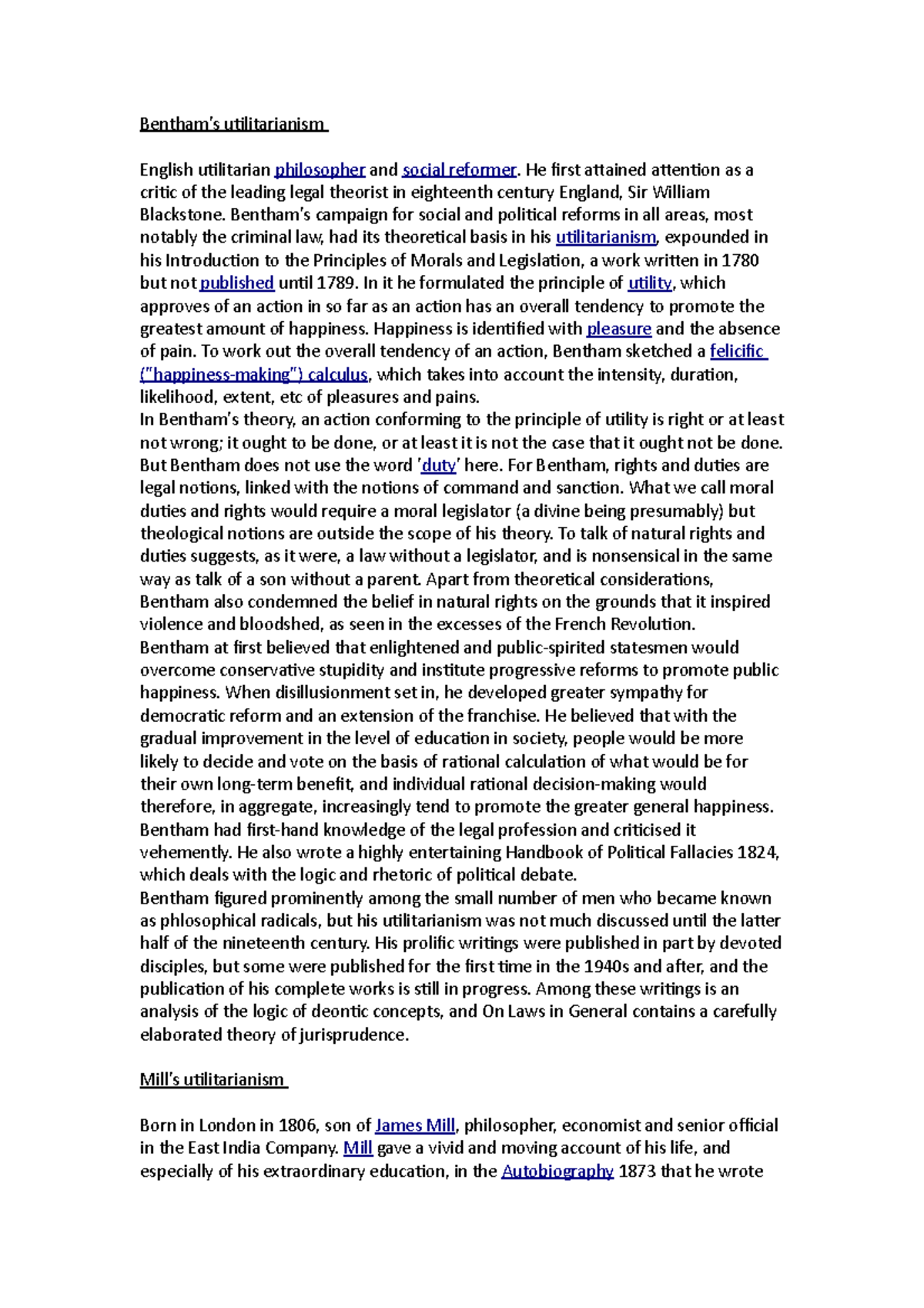 Bentham & Mill - utilitarianism English utilitarian philosopher and ...