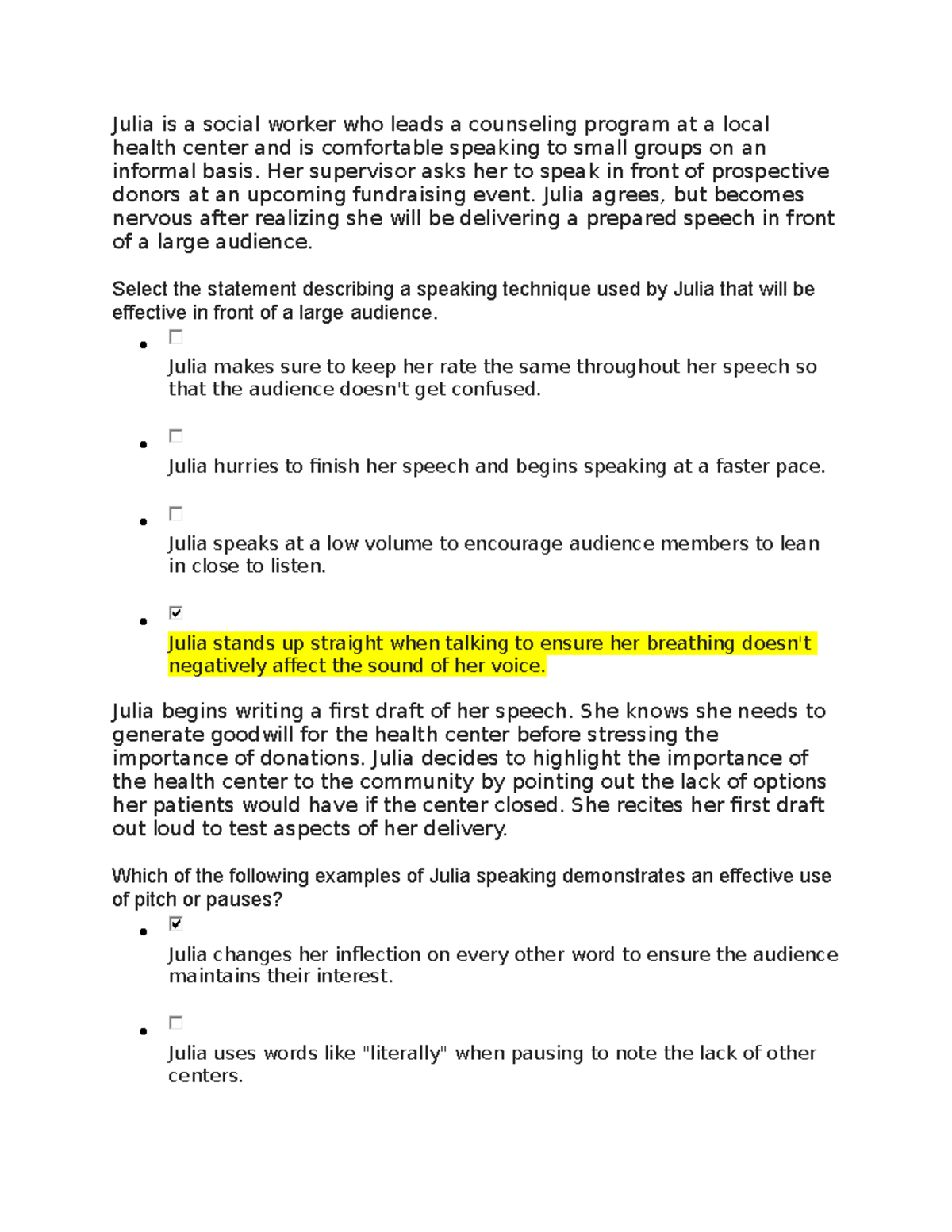 Public Speaking Unit 4 Challenge 1 - Julia is a social worker who leads ...