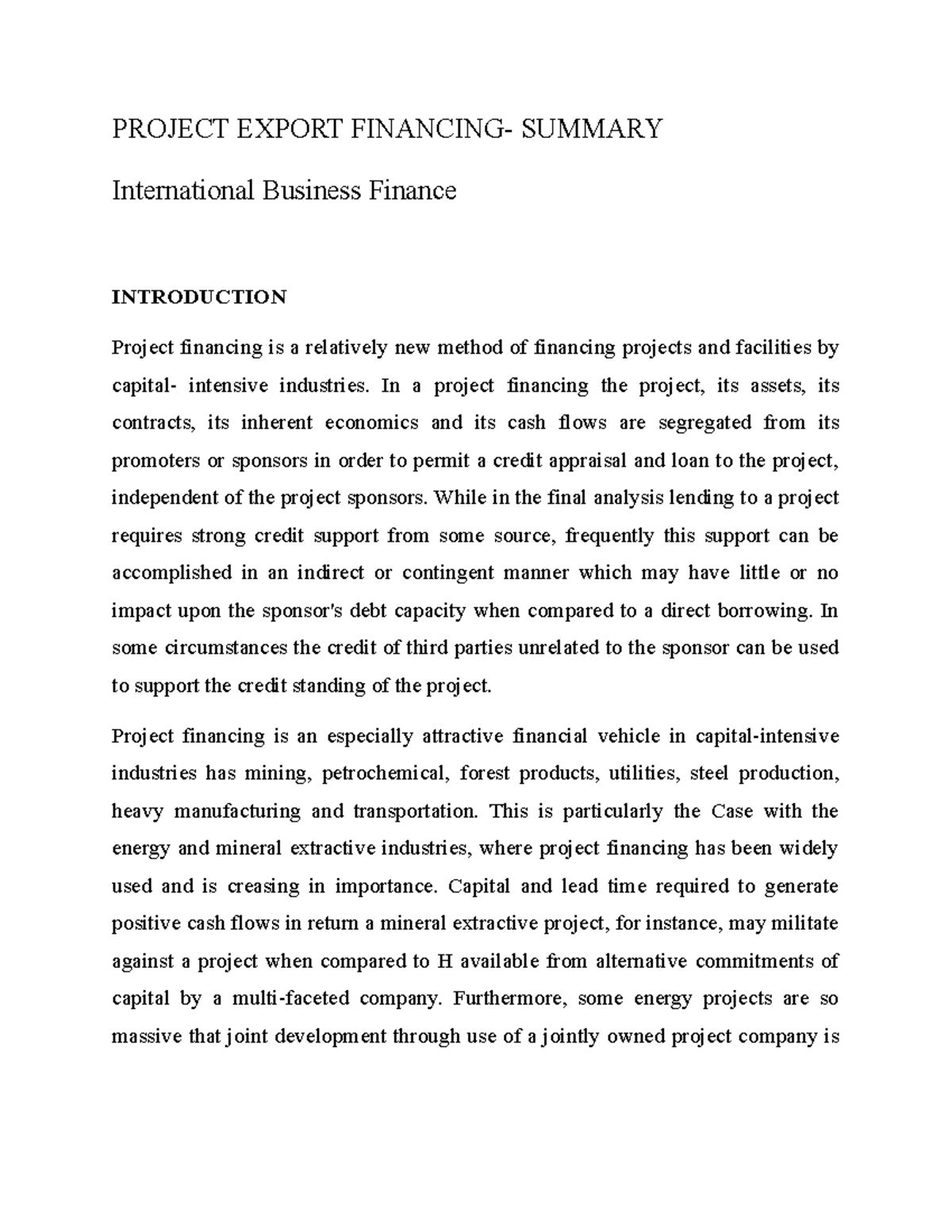 Project Export Financing - PROJECT EXPORT FINANCING- SUMMARY ...