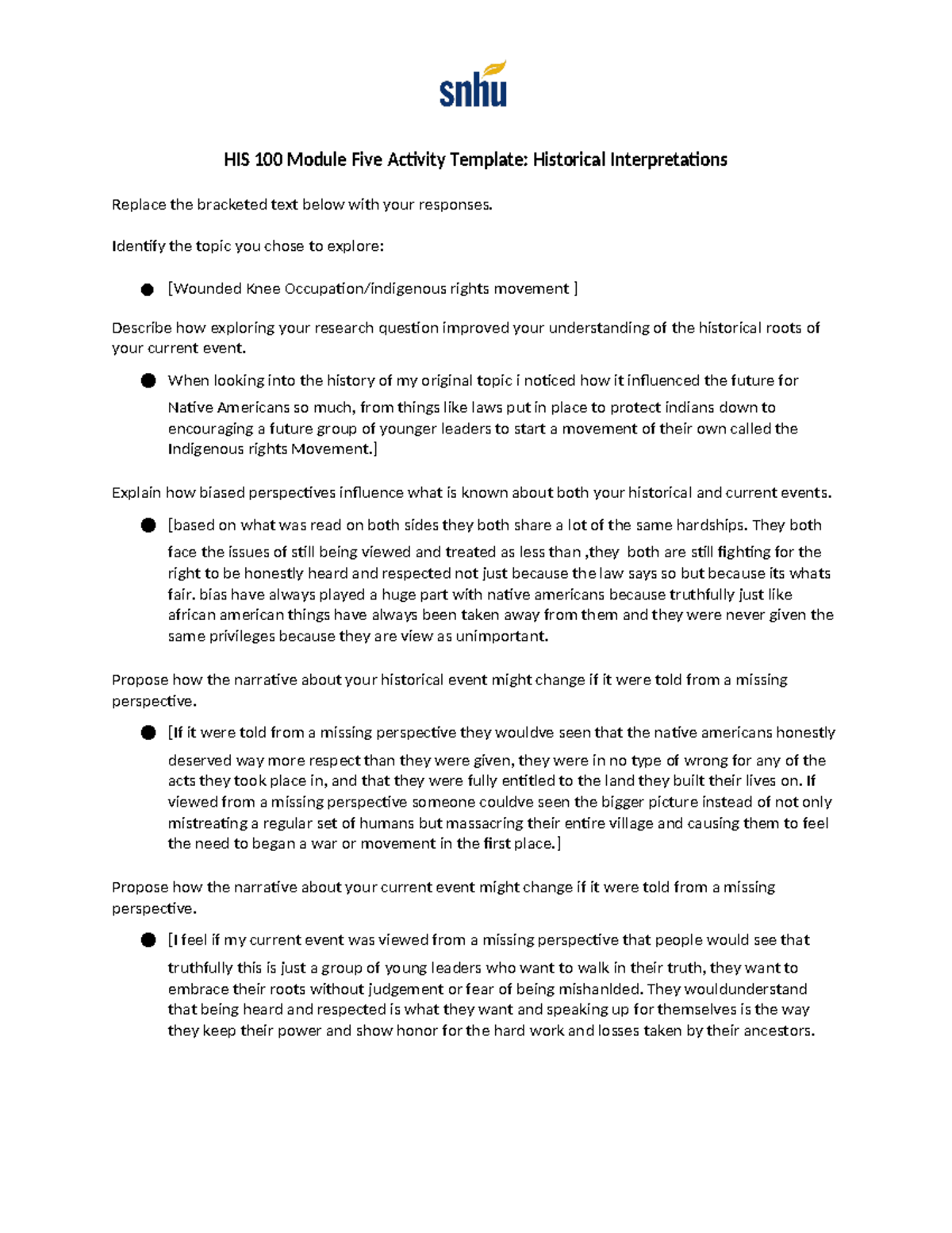 HIS 100 Module Five Activity Template - Identify the topic you chose to ...