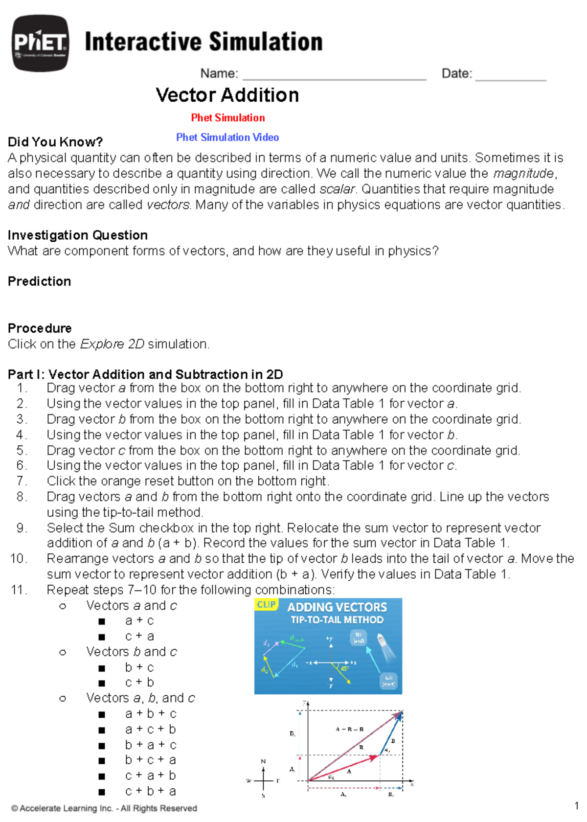 HS Vector Addition Interactives Ph ET - Vector Addition Phet Simulation ...