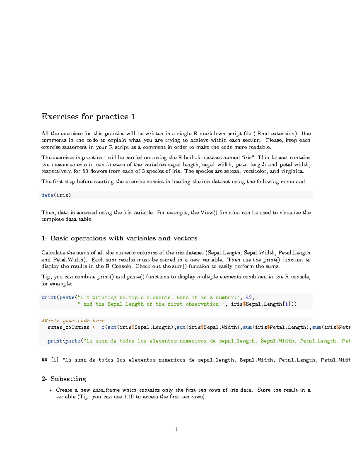 Exercises 1 copia - sss - Exercises for practice 1 All the exercises ...