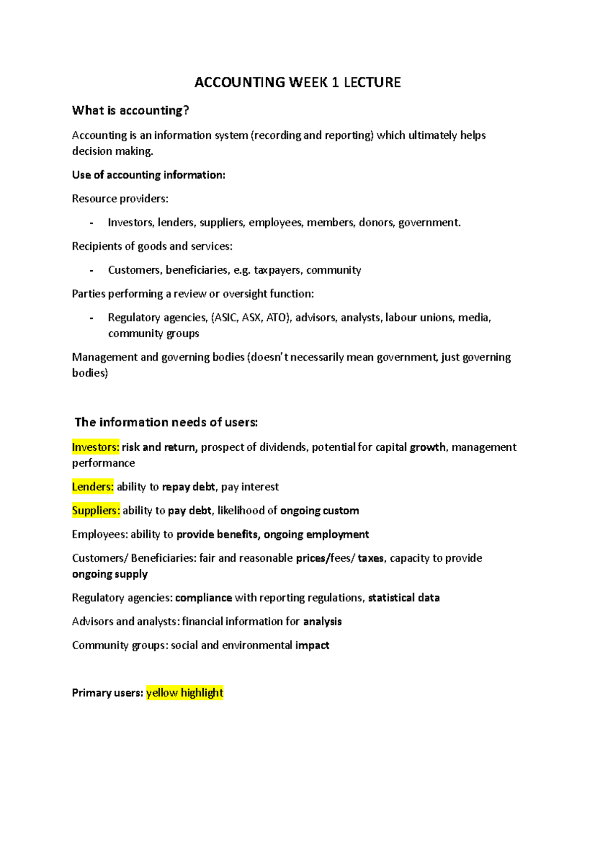 Accounting WEEK 1 Lecture - ACCOUNTING WEEK 1 LECTURE What is ...