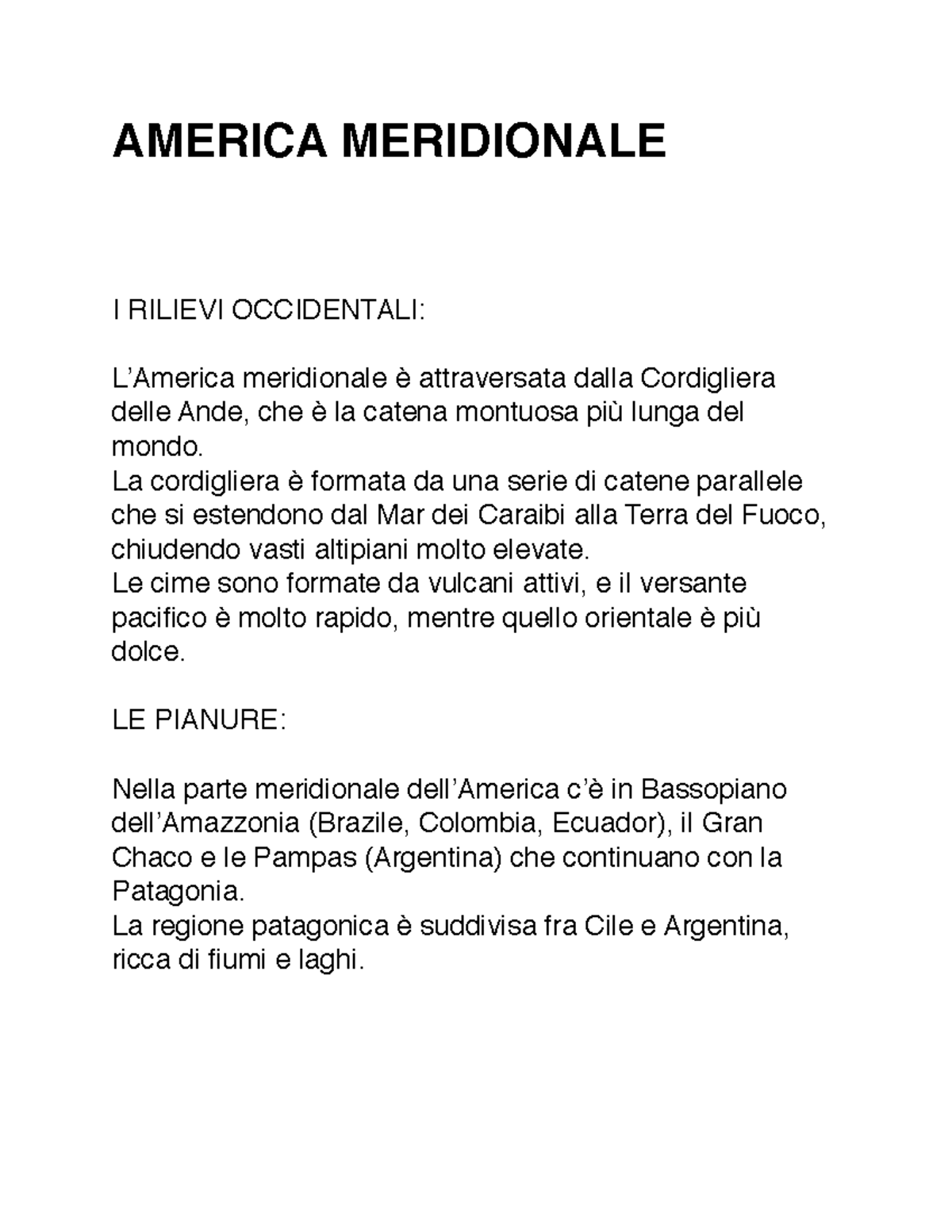 Geografia - Appunti - AMERICA MERIDIONALE I RILIEVI OCCIDENTALI: L ...