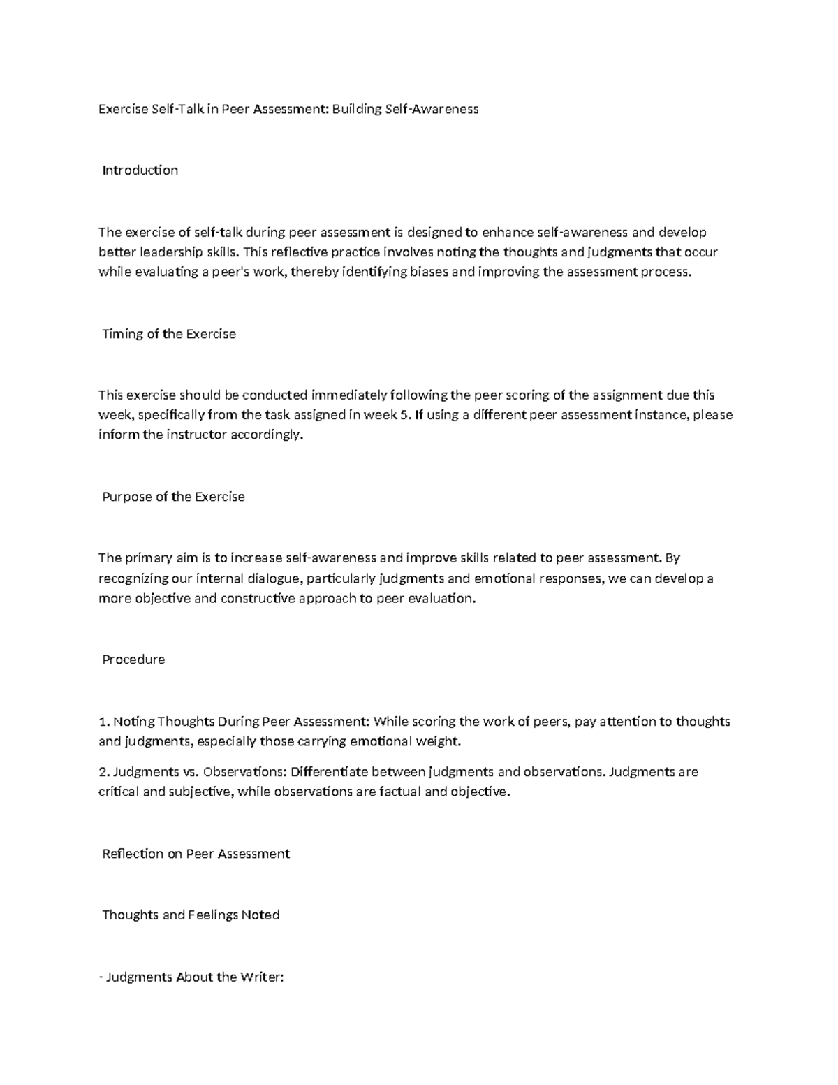 Assignment - Exercise Self-Talk in Peer Assessment: Building Self ...