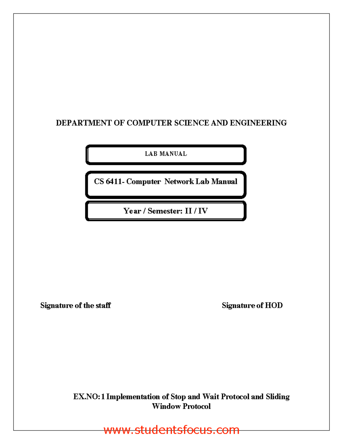 1 - Manual - DEPARTMENT OF COMPUTER SCIENCE AND ENGINEERING Signature ...