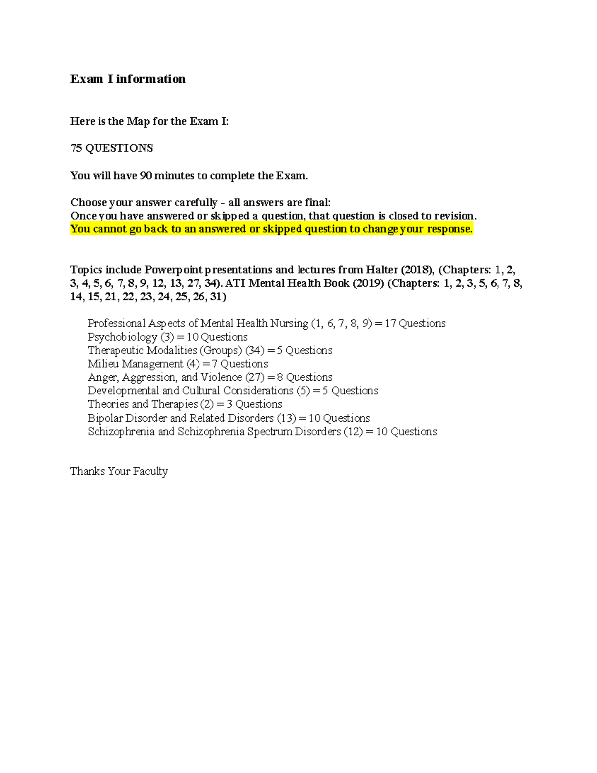 Exam I Map - notes - Exam I information Here is the Map for the Exam I ...