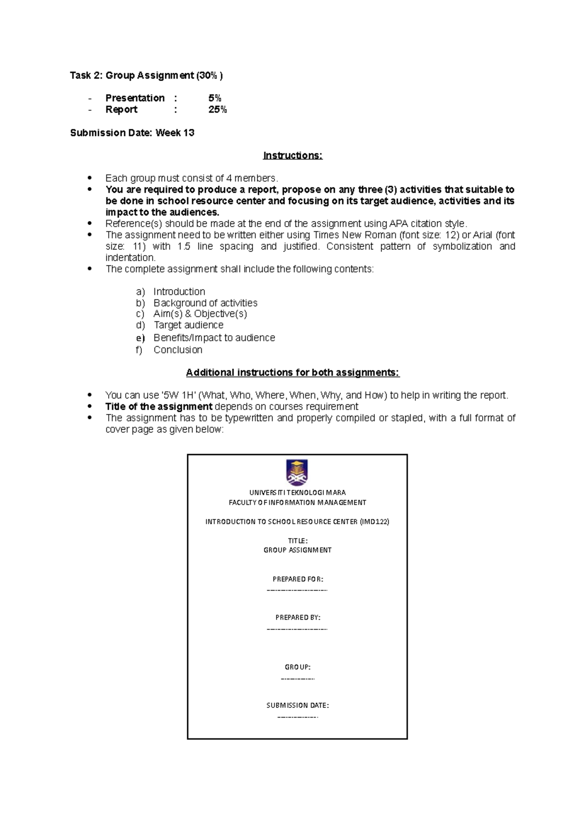 Group Assignment Guideline - Task 2: Group Assignment (30% ...