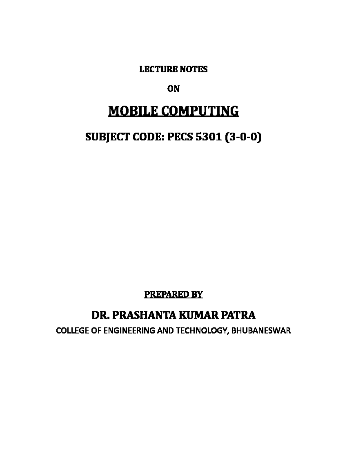 Mobile Computing Lecture Note Pecs5301 Mobile Computing 3 0 0 Module I 10 Hrs Introduction
