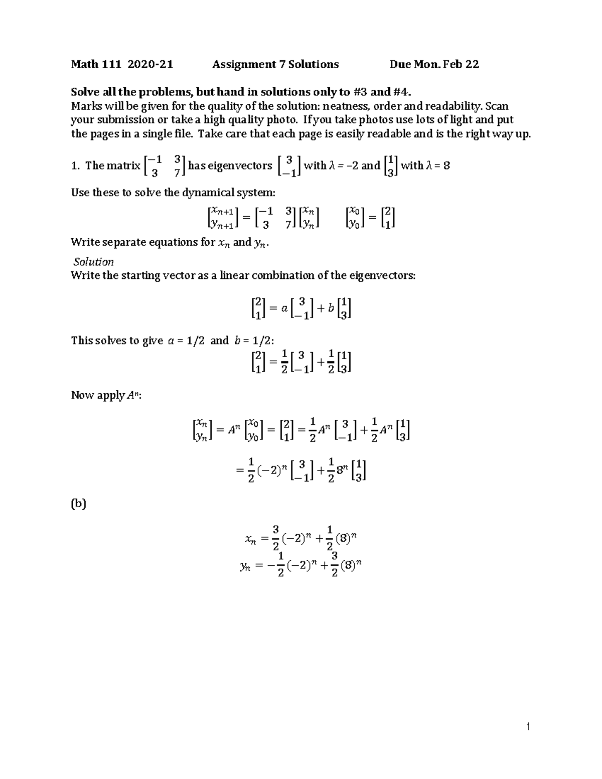 A7Solutions - Assignment Solutions - Math 111 2020- 21 Assignment 7 ...