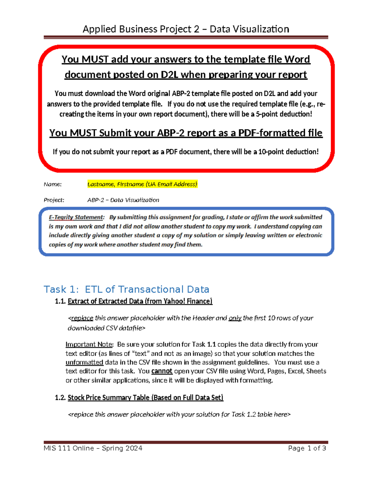 MIS 111 ABP 2 Required Template File Sp24 - Applied Business Project 2 – Data Visualization You ...