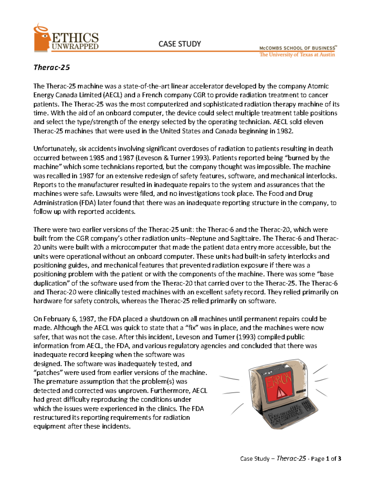 Therac-25-1 - Case Study – Therac-25 - Page 1 of 3 Therac-25 The Therac ...