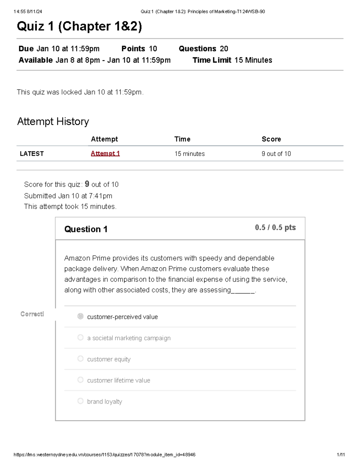 Quiz 1 (Chapter 1&2) - Quiz 1 (Chapter 1&2) Due Jan 10 at 11:59pm ...