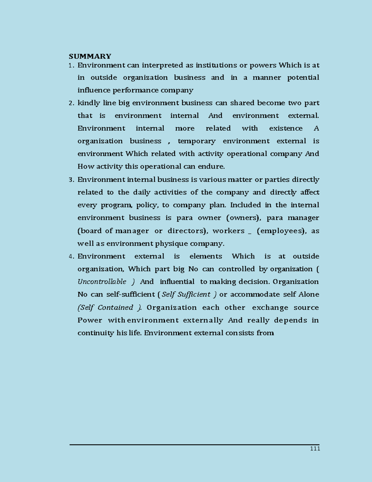 Business management theory-59 - 111 SUMMARY Environment can interpreted ...