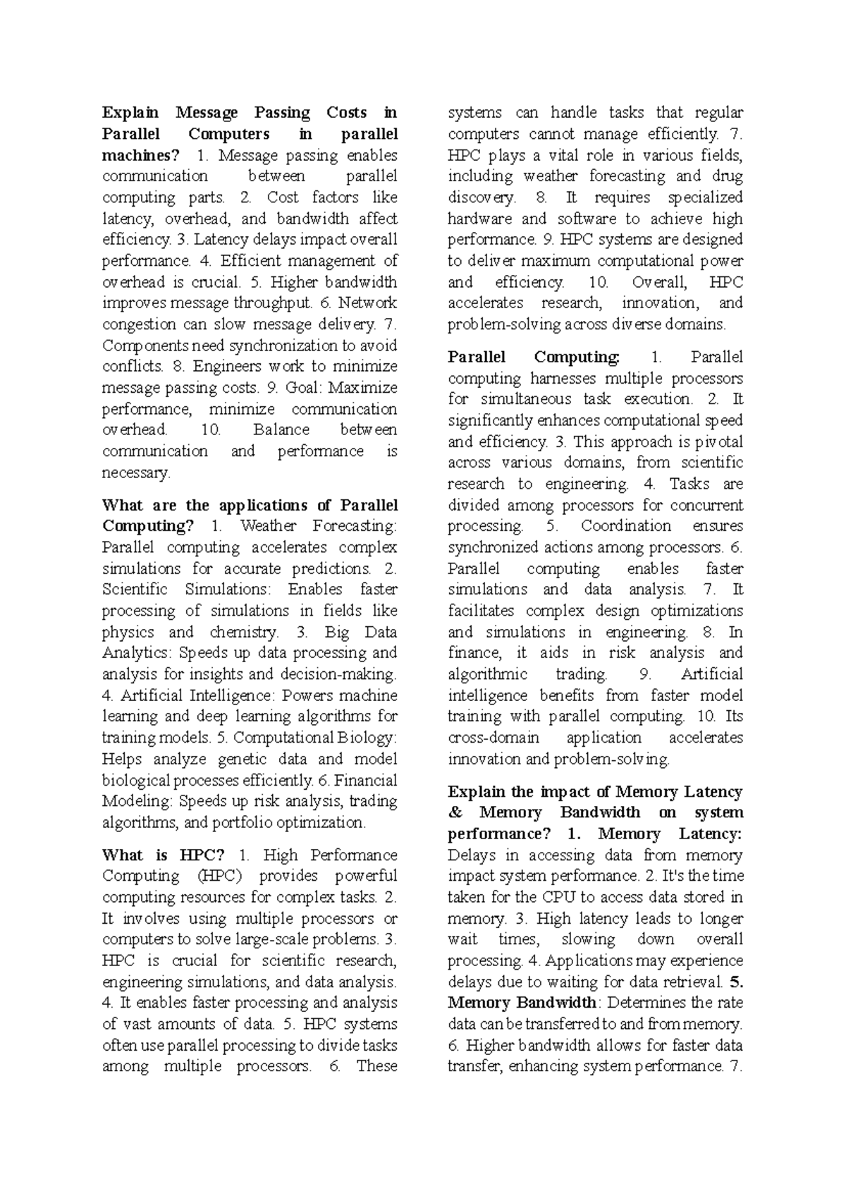 HPC Insem 2024 Fly High Services - Explain Message Passing Costs in Parallel Computers in ...