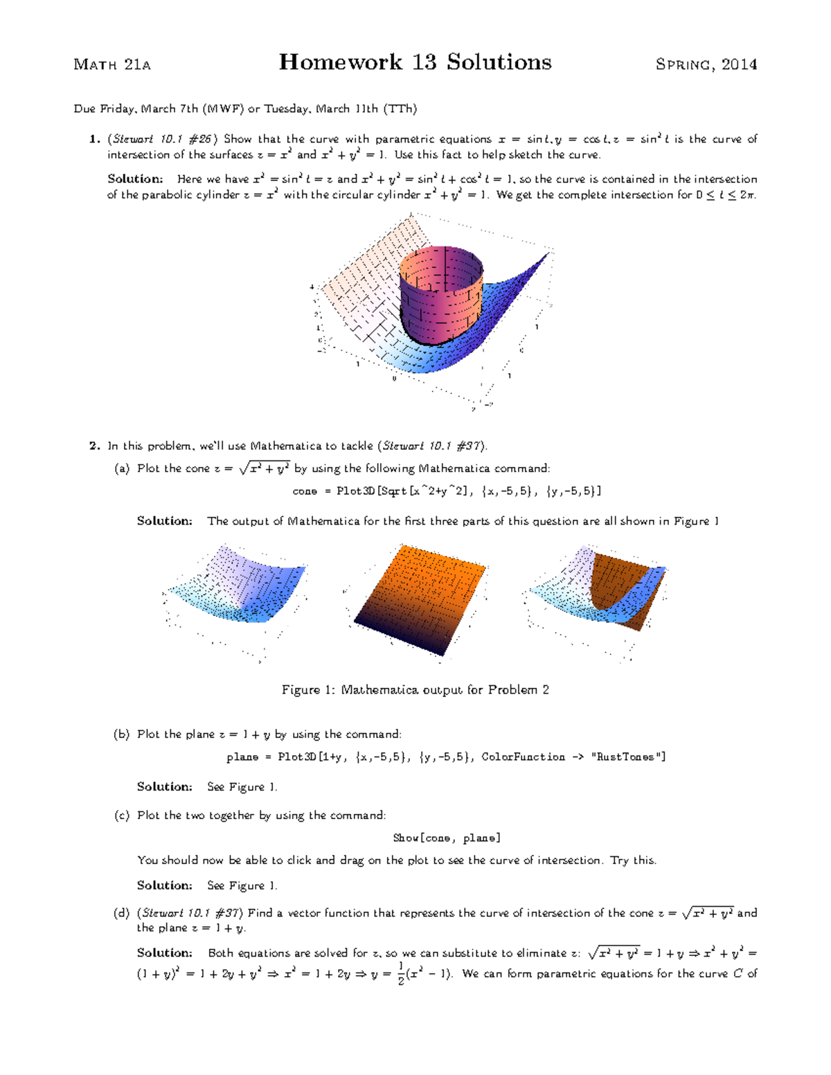 Homework 13-solutions S14 - Math 21a Homework 13 Solutions Spring, 2014 ...