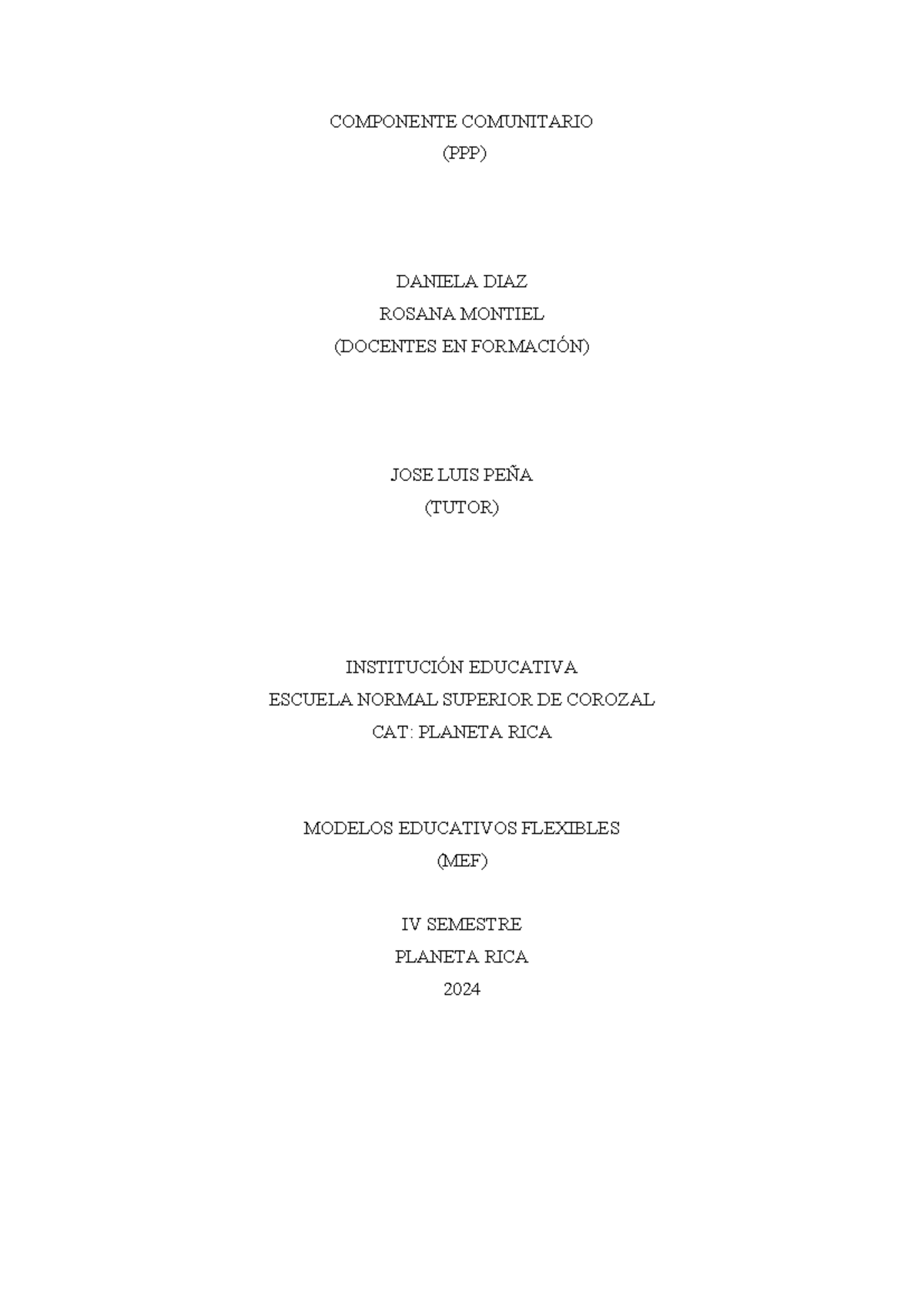 Actividad Componente Comunitario Cuadro PNI - COMPONENTE COMUNITARIO ...