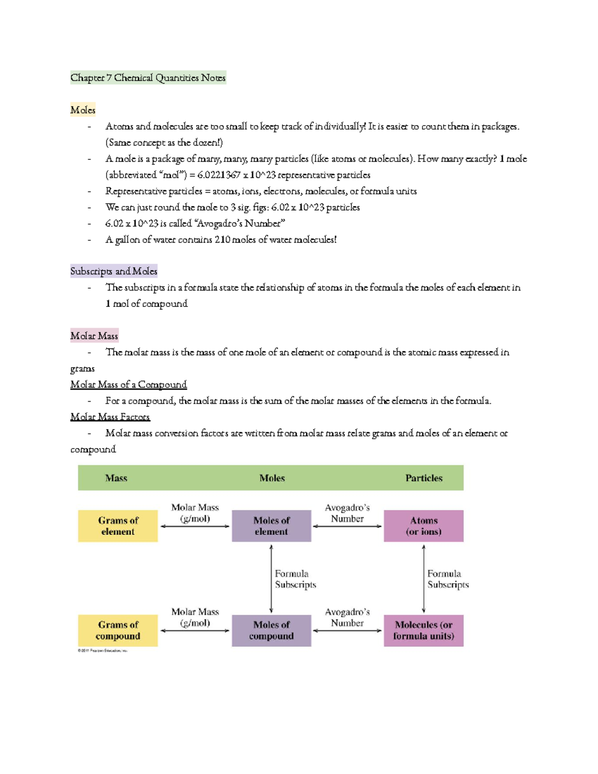 Chemical quantities notes - Chapter 7 Chemical Quantities Notes Moles ...