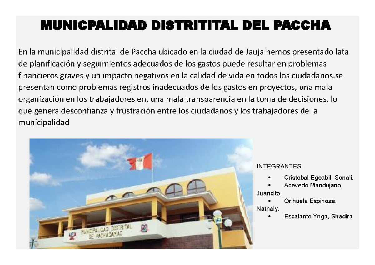 Municipalidad Distrital DE Paccha - MUNICPALIDAD DISTRITITAL DEL PACCHA ...