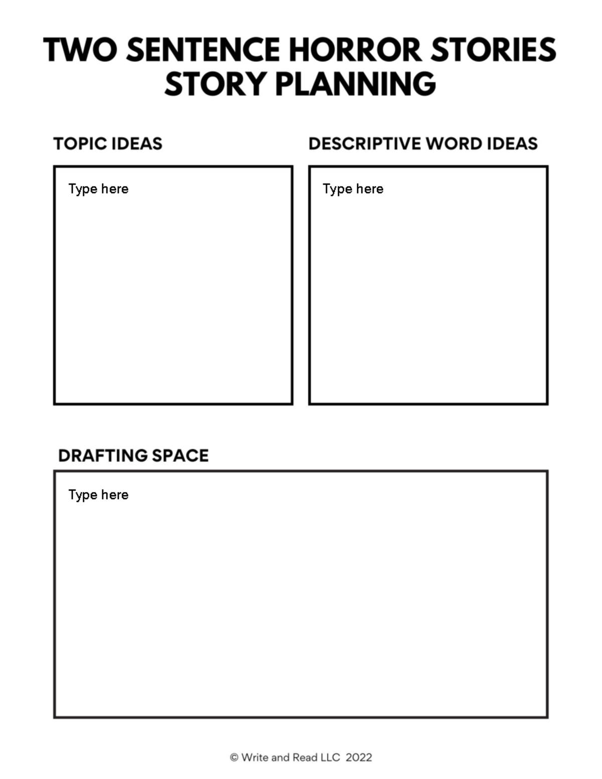 2 Two Sentence Horror Stories Handout - Type here Type here Type here ...