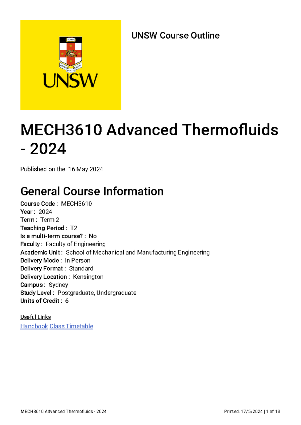 Advanced Thermofluids 2024 Trimester 2 Course Outline - UNSW Course ...