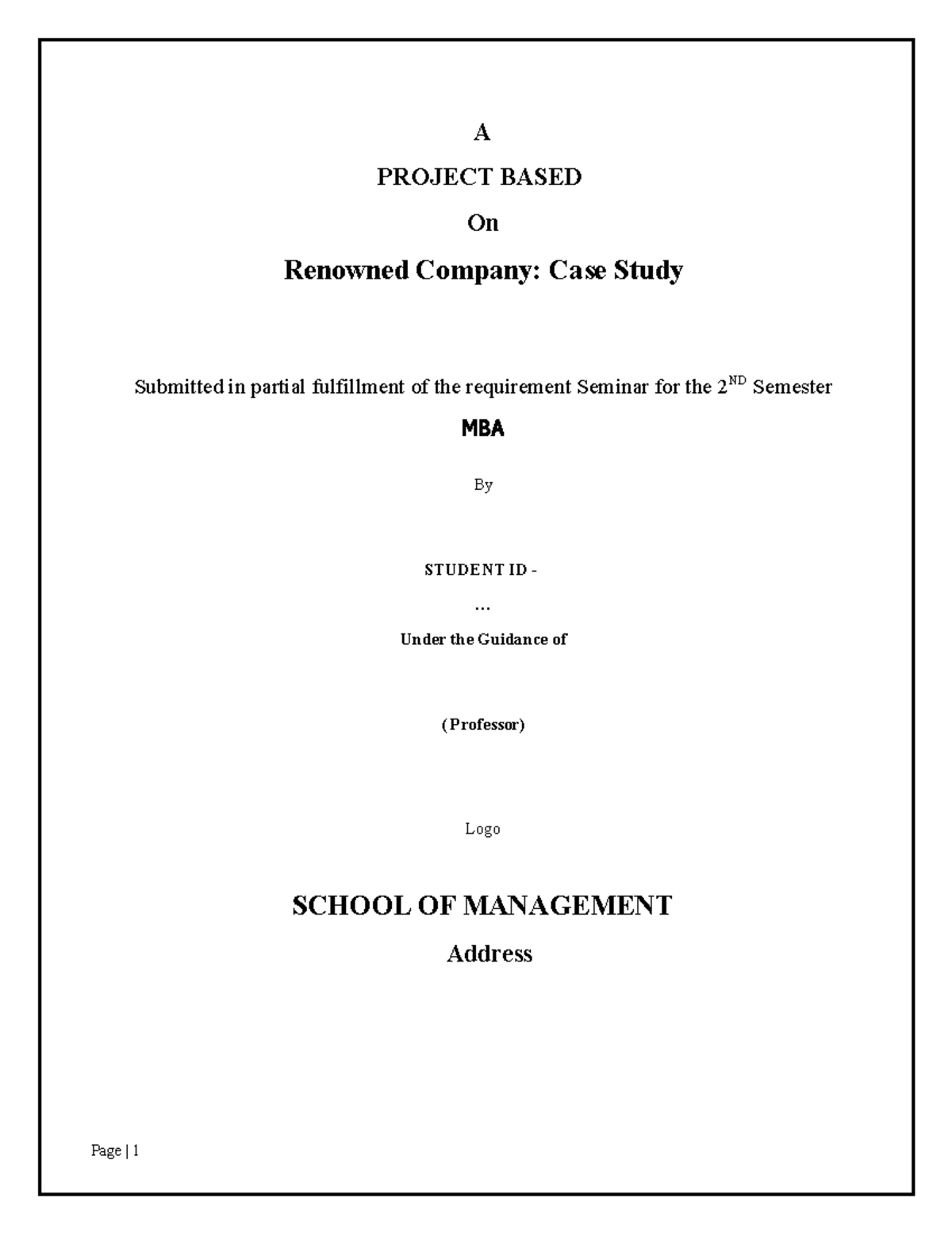 Case study - A PROJECT BASED On Renowned Company: Case Study Submitted in partial fulfillment of ...