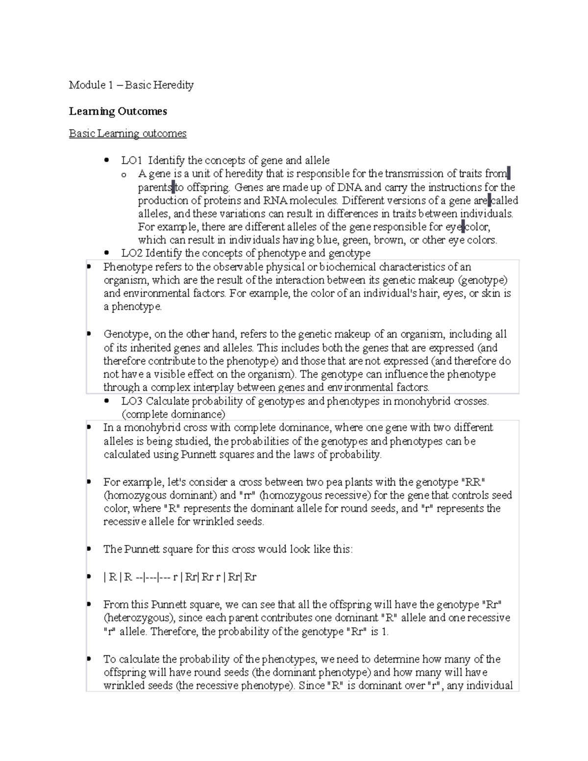 Module 1 – Basic Heredity - Module 1 – Basic Heredity Learning Outcomes ...